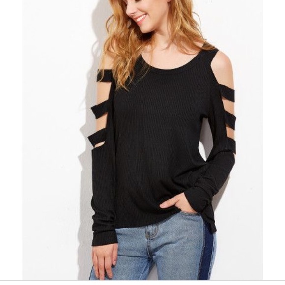 Tops | Black Ladder Cutout Sleeves Top | Poshmark